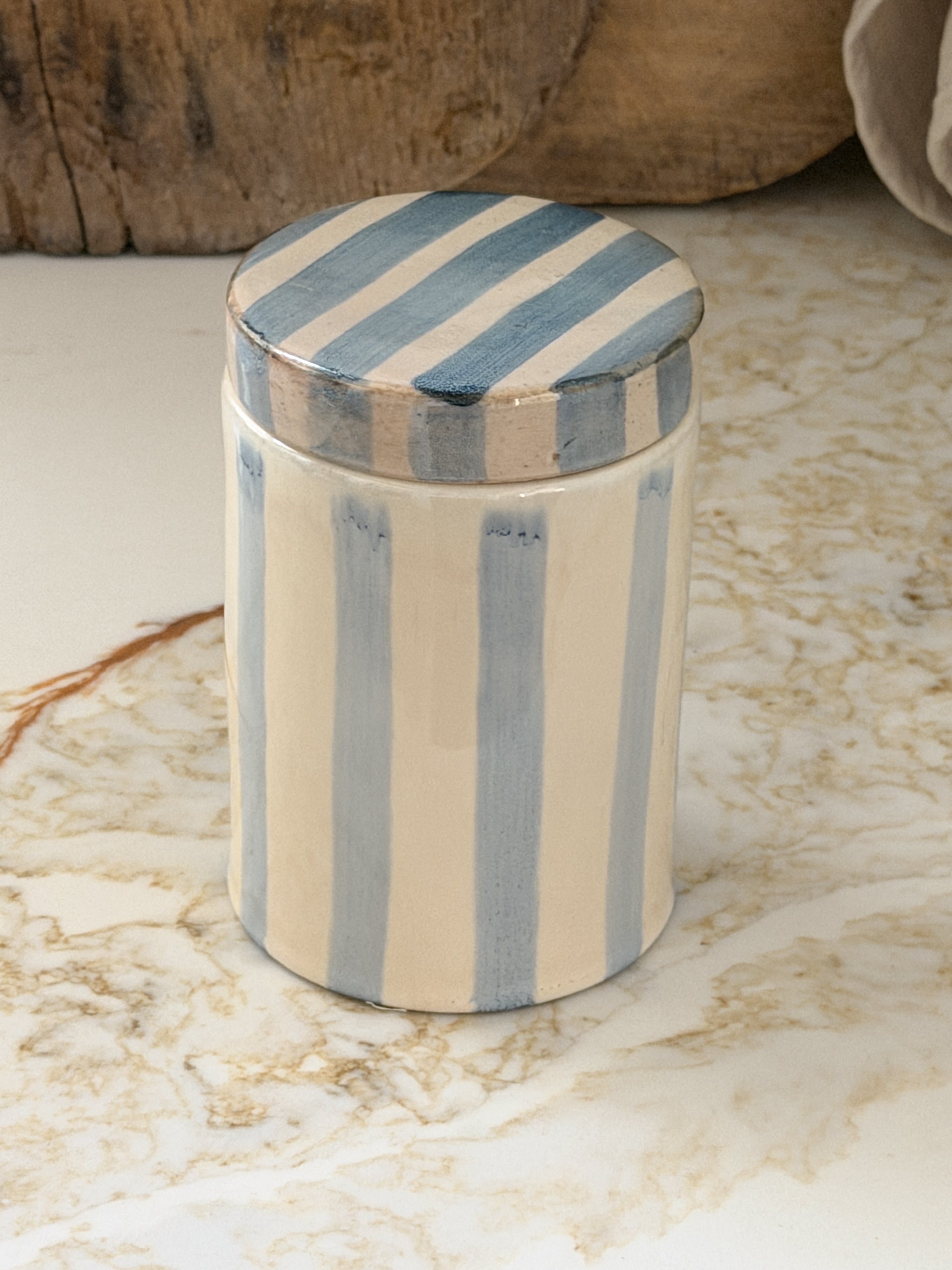 Blue Striped Ceramic Jar – Cottage Home