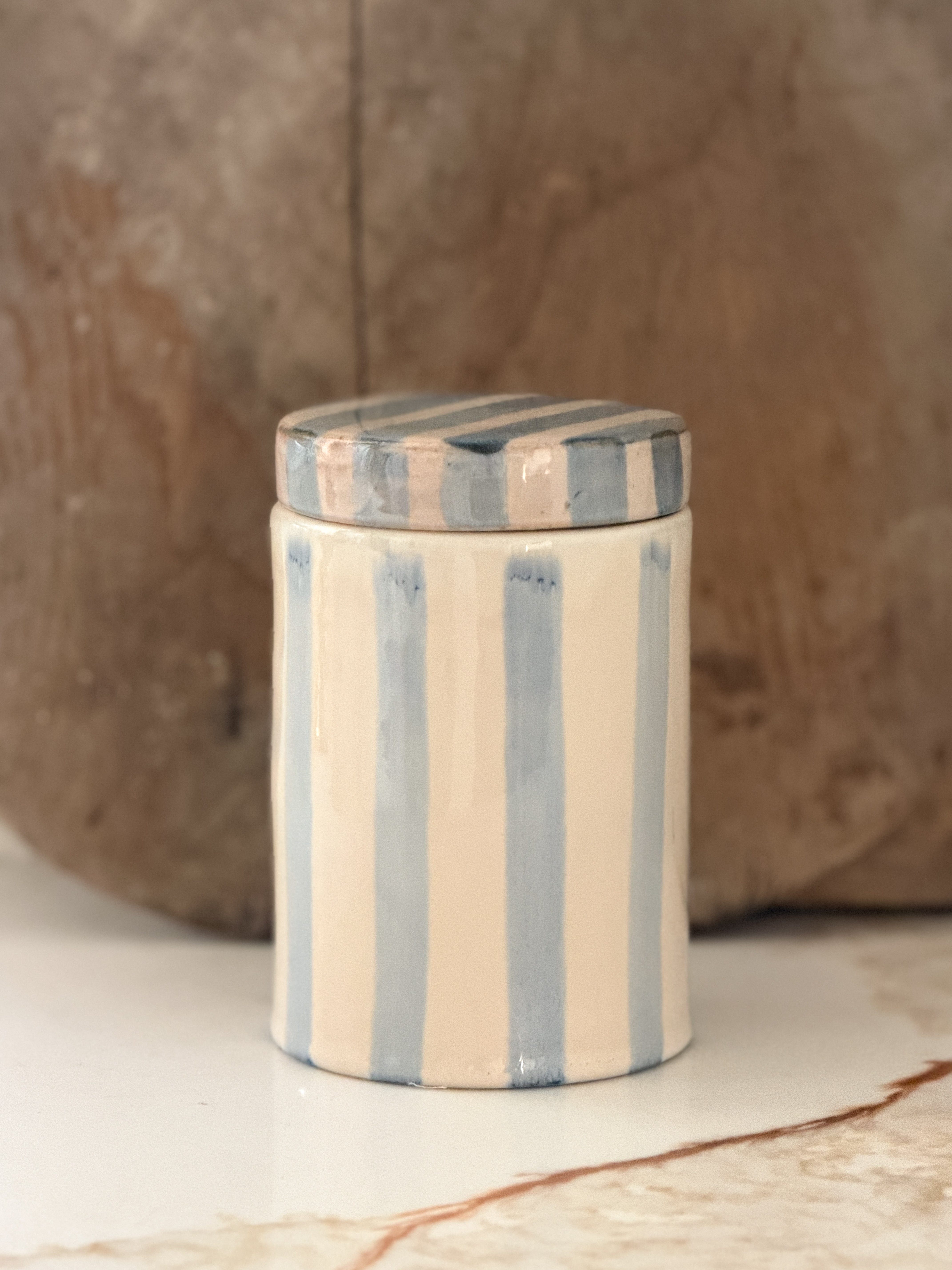 Blue Striped Ceramic Jar – Cottage Home